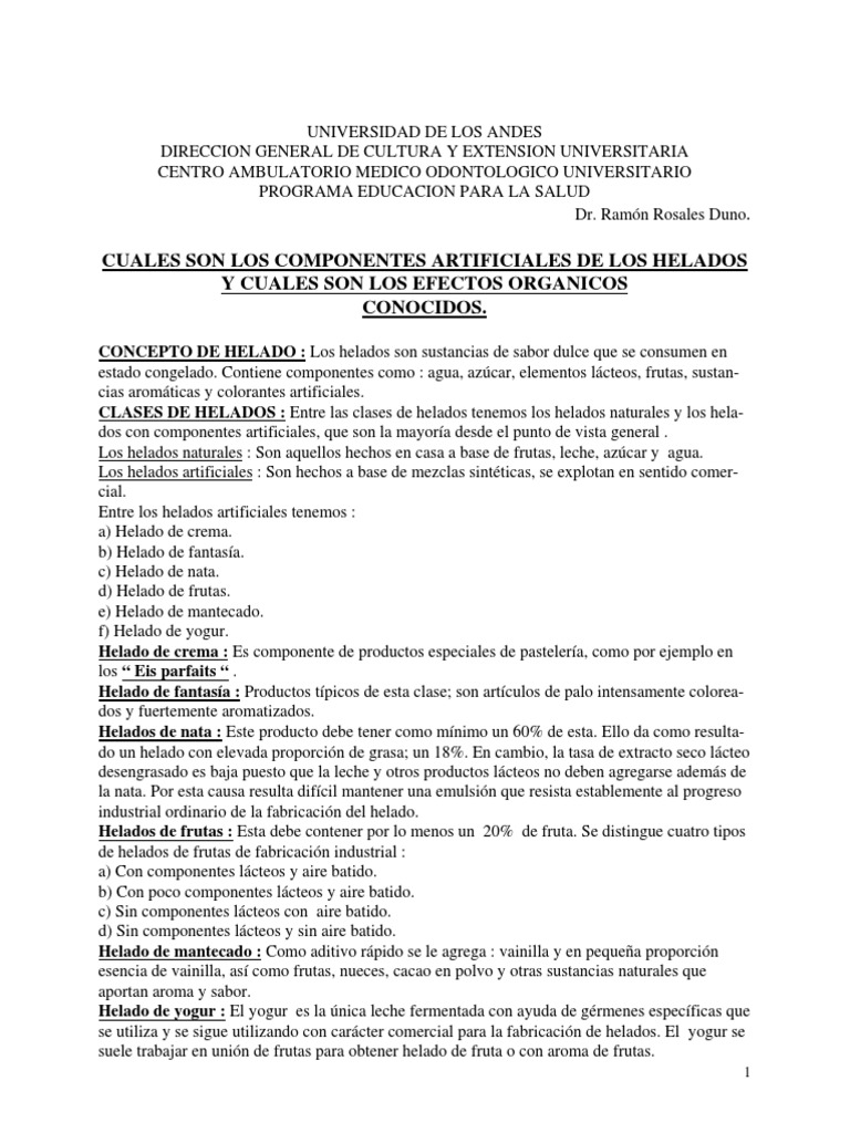 Componentes Artificiales del Helado | PDF | Helado | Crema