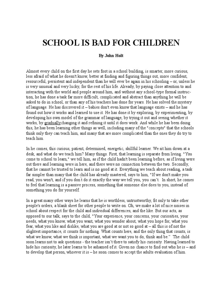 School Is Bad For Children | PDF | Test (Assessment) | Schools