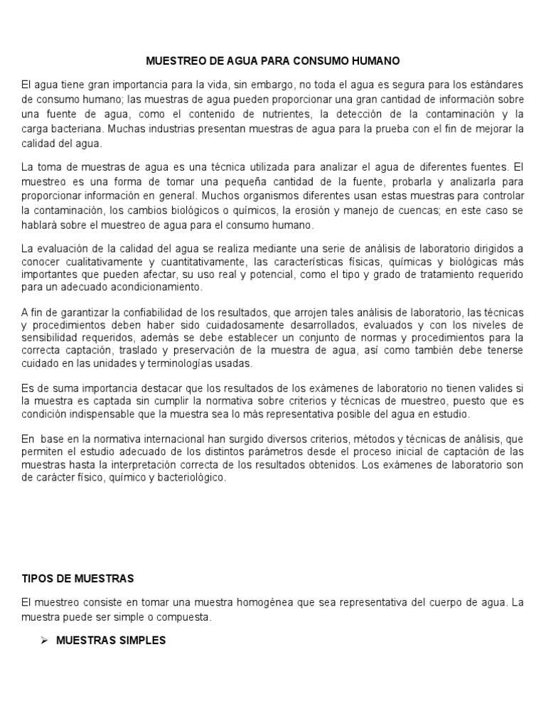 Muestreo de Agua para Consumo Humano 1 1 | PDF | Agua | Muestreo (Estadísticas)