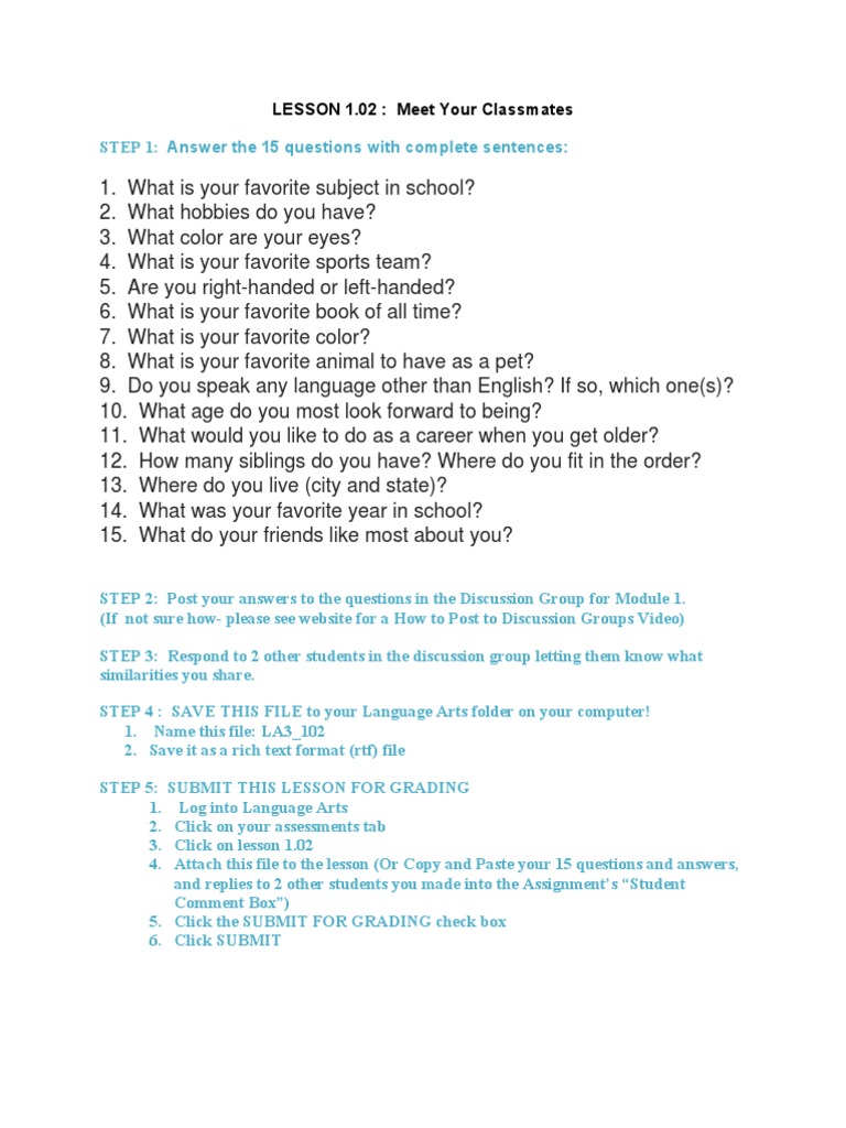 Classmate Introduction Assignment | PDF | Language Arts & Discipline ...