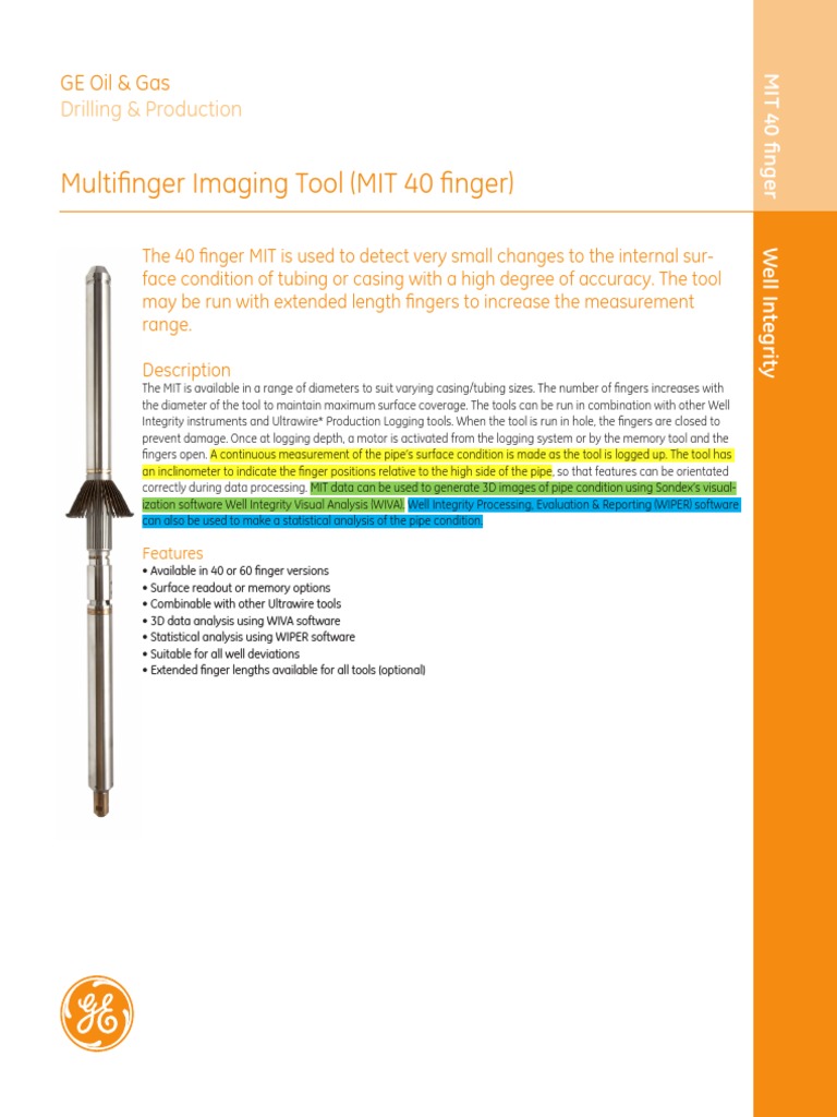 Multifinger Imaging Tool (MIT 40 Finger) : Drilling & Production | PDF