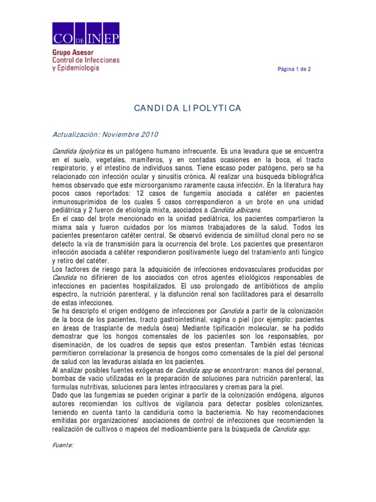 Infecciones por Candida lipolytica | PDF | Candida (hongo) | Infección