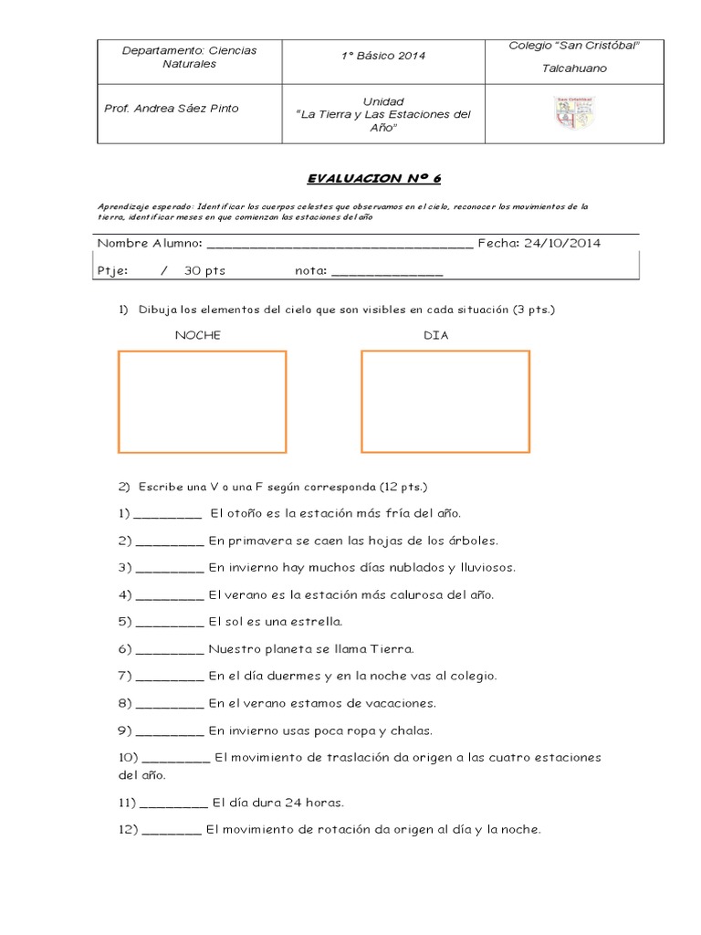 Evaluación de Estaciones del Año 1° Básico | PDF