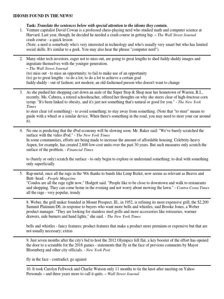 Idioms Found in The News | PDF | Newspaper And Magazine | Business