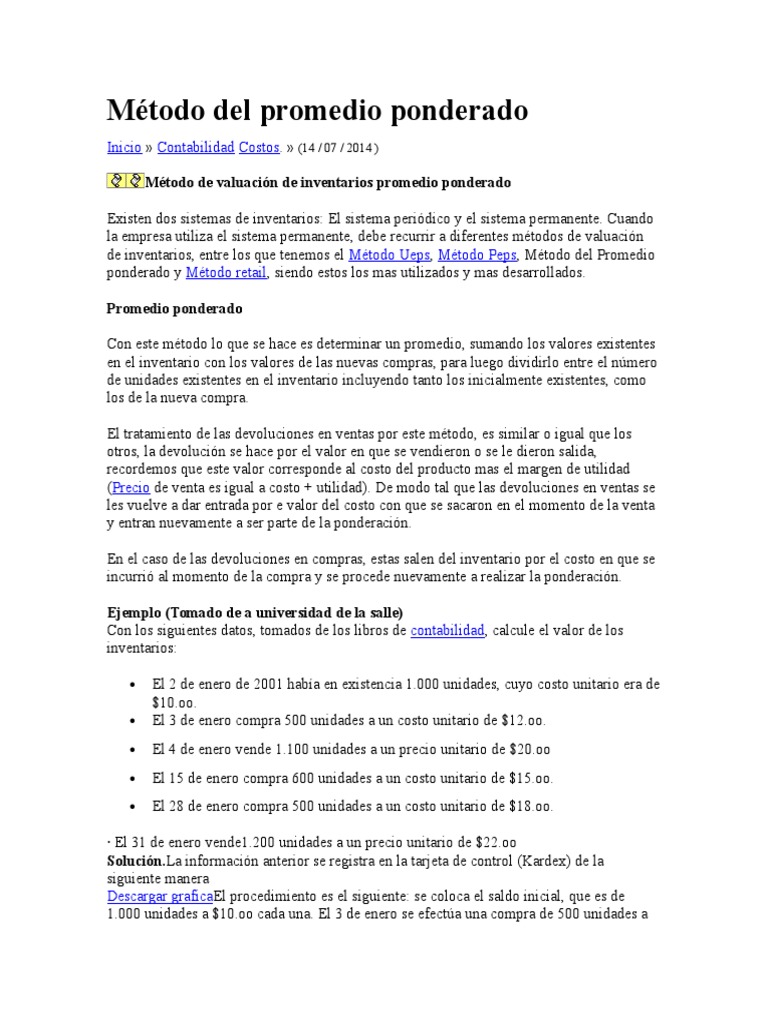 Método de Inventario Promedio Ponderado | PDF | Inventario | Euro