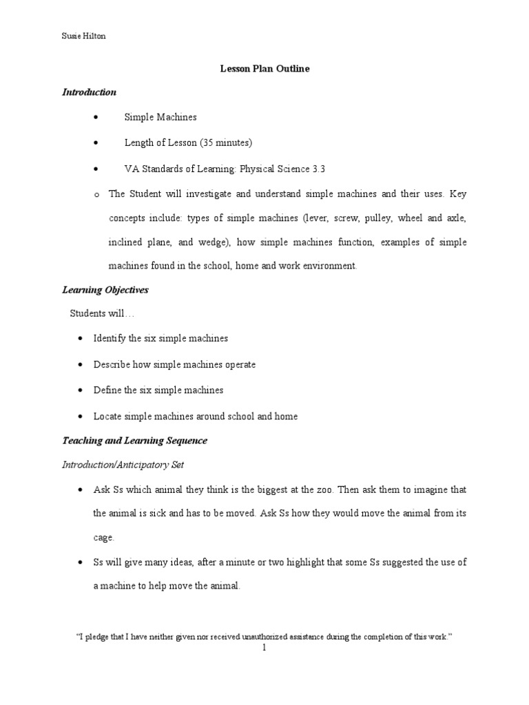 Simple Machines Lesson Plan | PDF | Machines | Educational Assessment