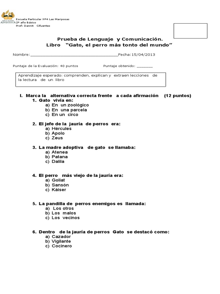 Prueba Gato, El Perro Más Tonto Del Mundo | PDF