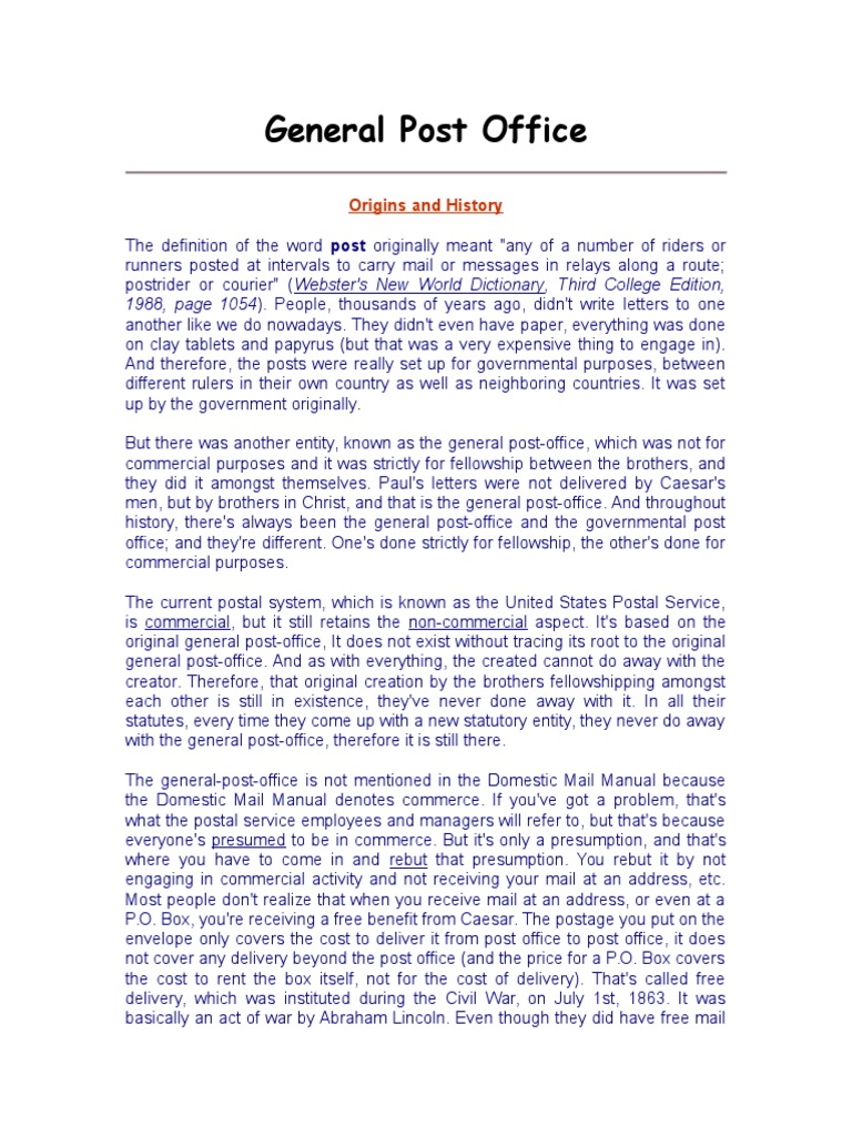 General Post Office | PDF | United States Postal Service | Mail