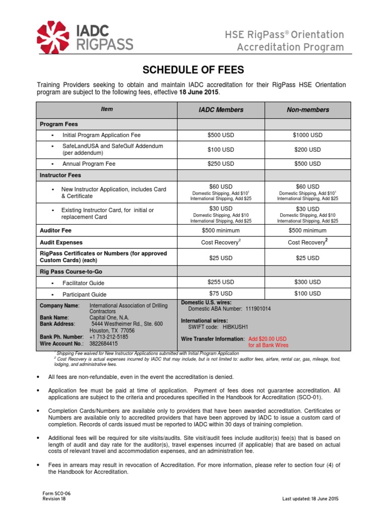 SCO-06 FeeSched Rev18 | Wire Transfer | Fee