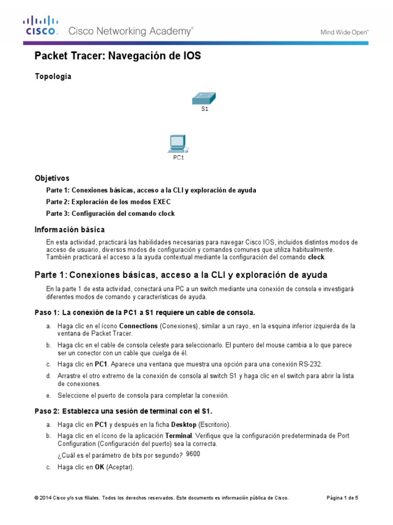 CCNA 2.1.4.8 Packet Tracer - Navigating The IOS Instructions | PDF ...