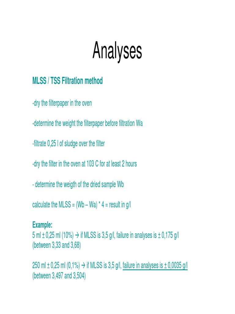 Analyses: MLSS / TSS Filtration Method | PDF