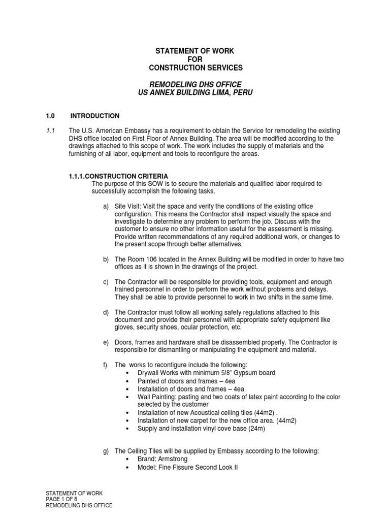 Statement of Work Example | PDF | General Contractor | Specification (Technical Standard)