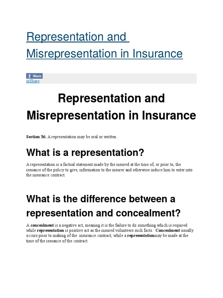 Representation and Misrepresentation in Insurance | Misrepresentation ...