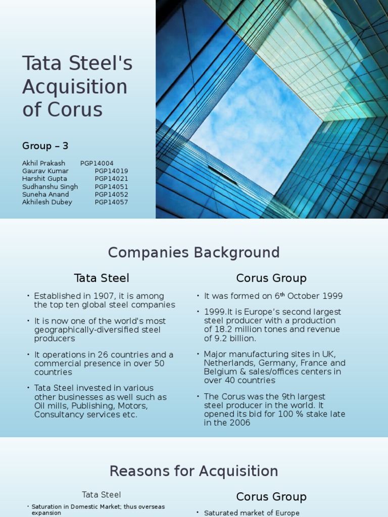 Tata Steel's Acquisition of Corus | PDF | Mergers And Acquisitions ...