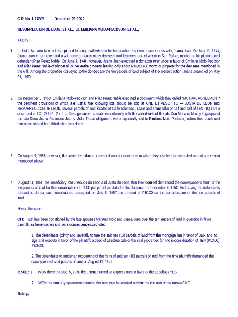 De Leon vs. Molo-Peckson | PDF | Trust Law | Will And Testament