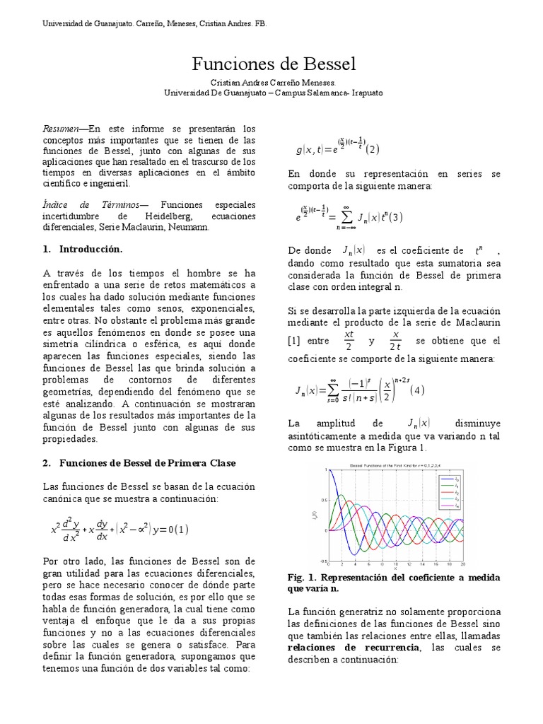 Funciones de Bessel de Primera Clase | Ecuaciones | Física y matemáticas