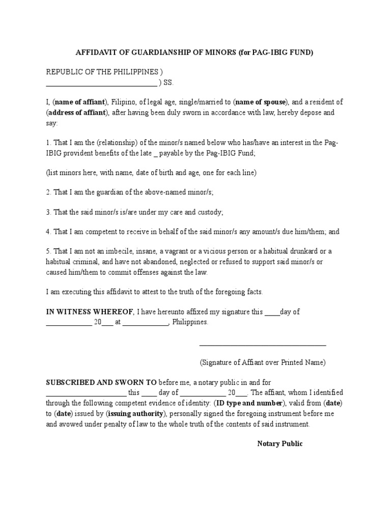 Affidavit of Guardianship of Minor1 Pag Ibig | PDF | Law