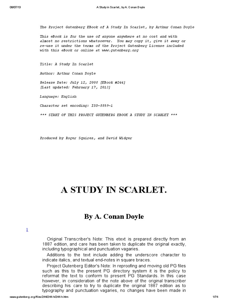 A Study in Scarlet., by A | PDF | Sherlock Holmes | C. Auguste Dupin