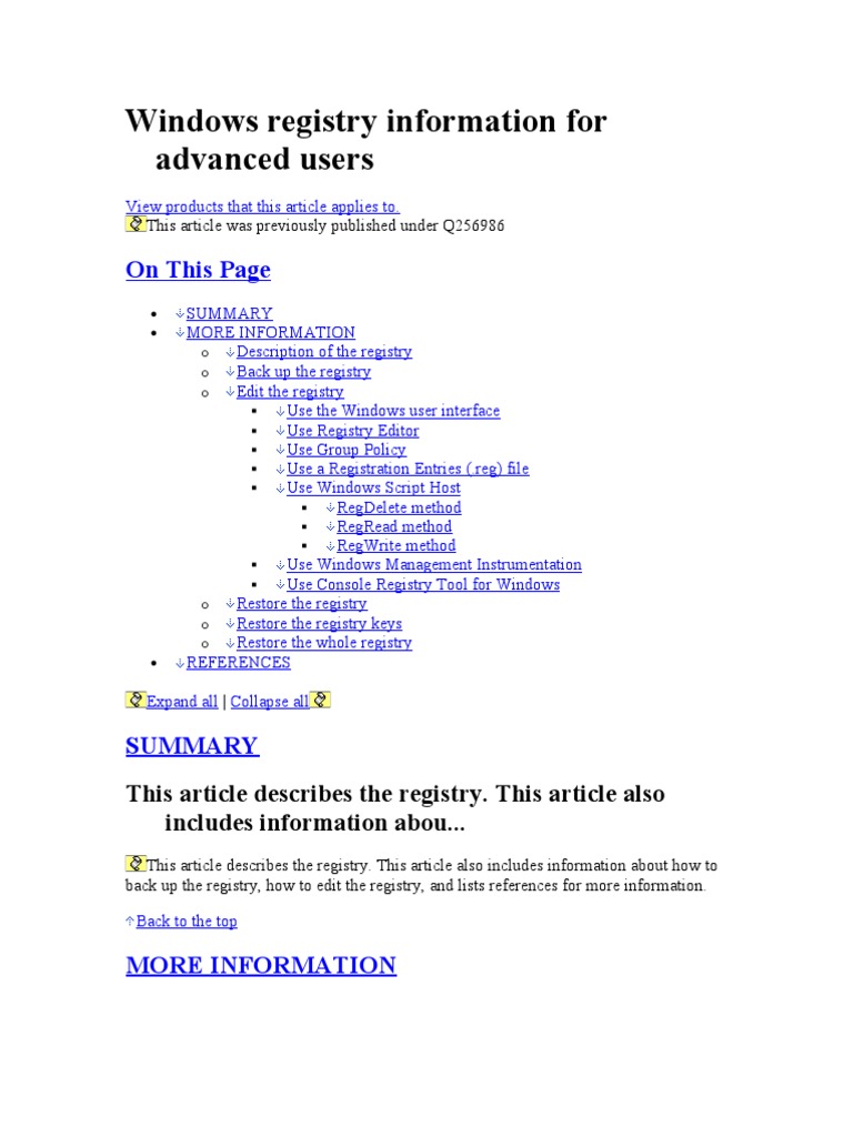 Windows Registry Information For Advanced Users | PDF | Windows ...