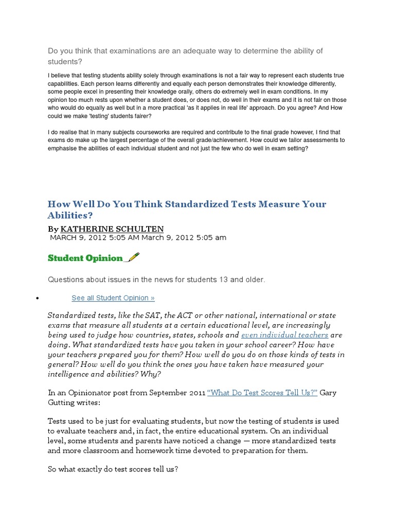How Well Do You Think Standardized Tests Measure Your Abilities? | PDF ...