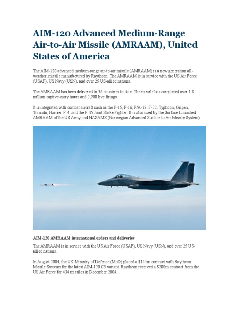 AIM-120 Advanced Medium Range Air To Air Missile AMRAAM, United States ...