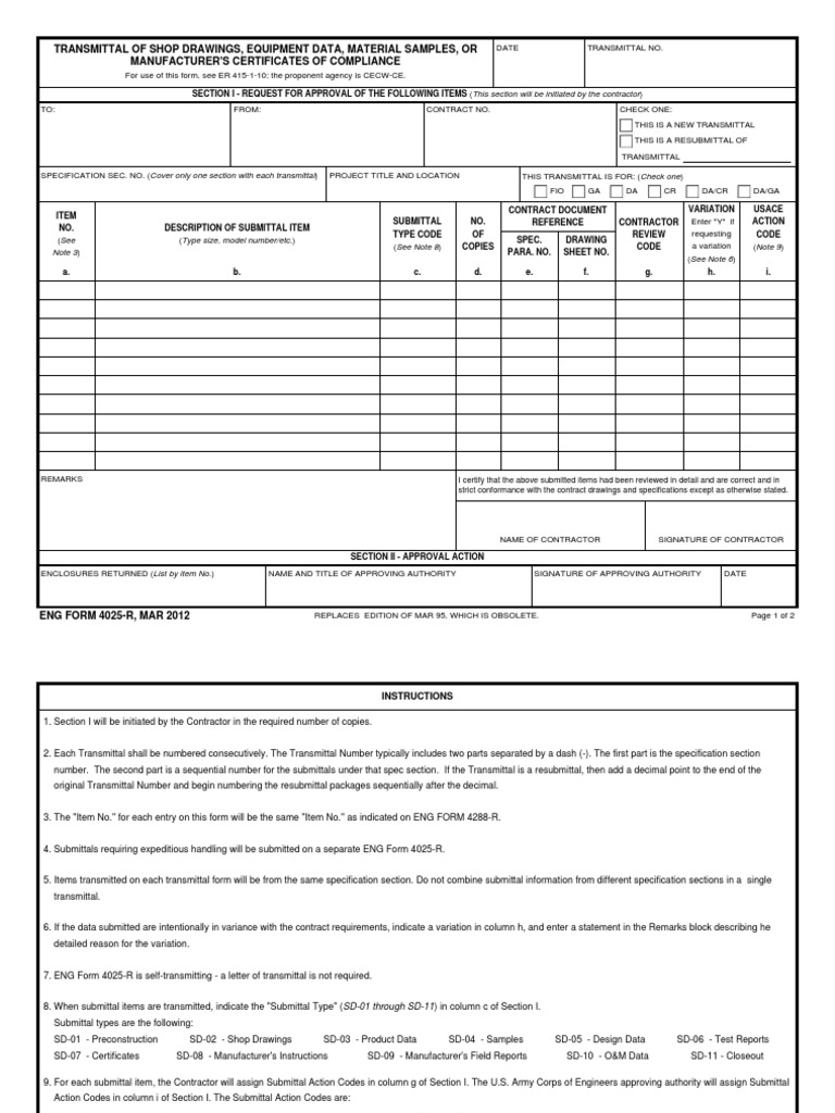 Usace Eng Form 4025-r | PDF | Specification (Technical Standard ...