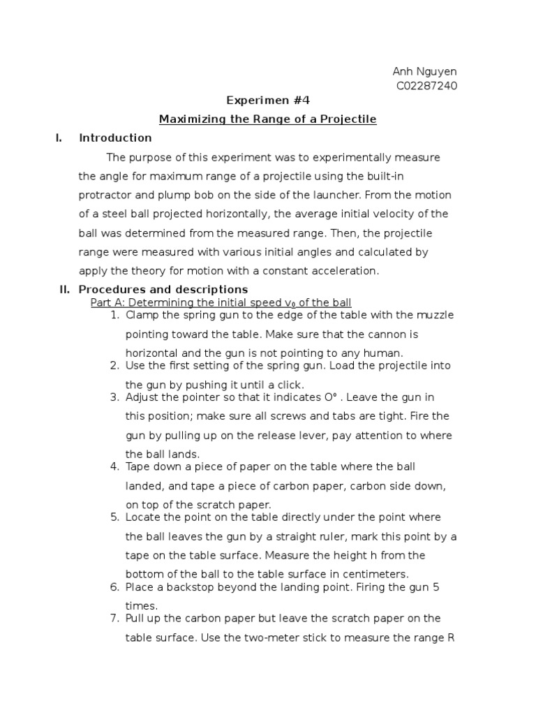 Lab #4 Physics: Maximizing The Range of The Projectile | PDF | Gun | Angle