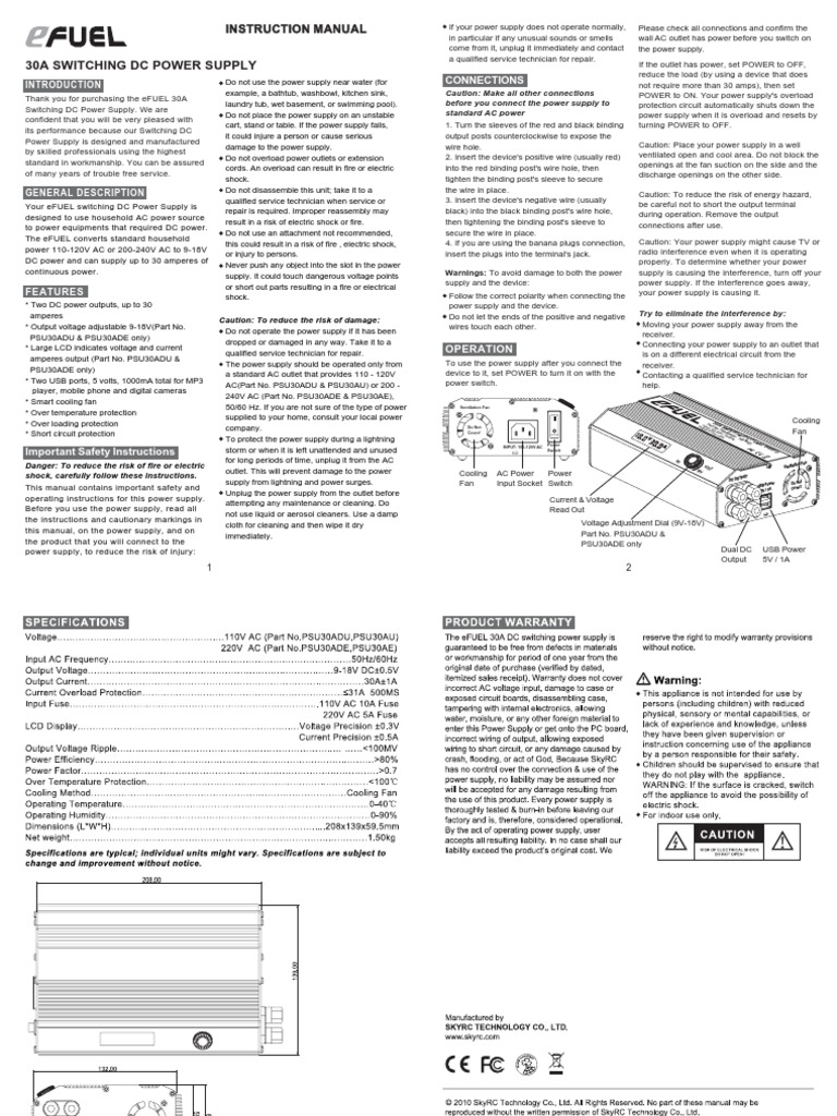 EFUEL 30A Instruction Manual | PDF | Power Supply | Direct Current