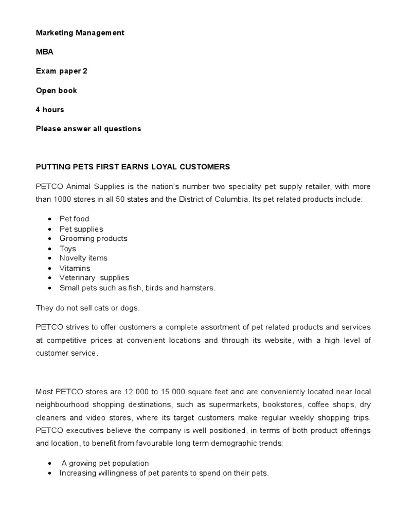 Marketing Management MBA Exam Paper 2 Open Book 4 Hours Please Answer ...