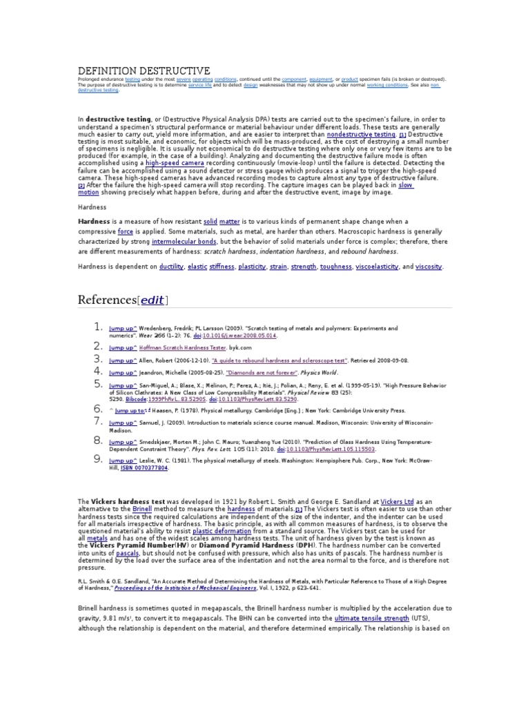 Definition Destructive | PDF | Hardness | Tests