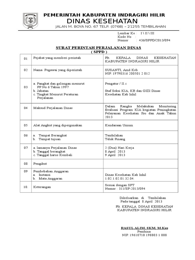 Lampiran Depan SPPD | PDF