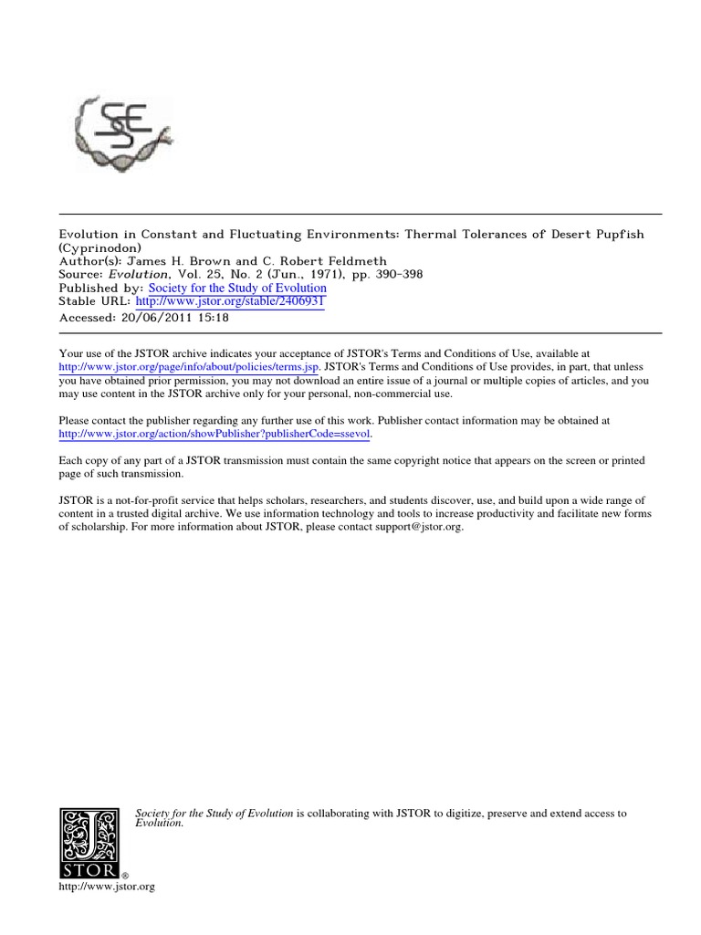 Evolution in Constant and Fluctuating Environments-Thermal Tolerances ...