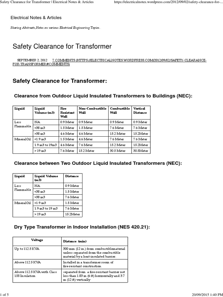 Safety Clearance For Transformer - Electrical Notes & Articles | PDF ...