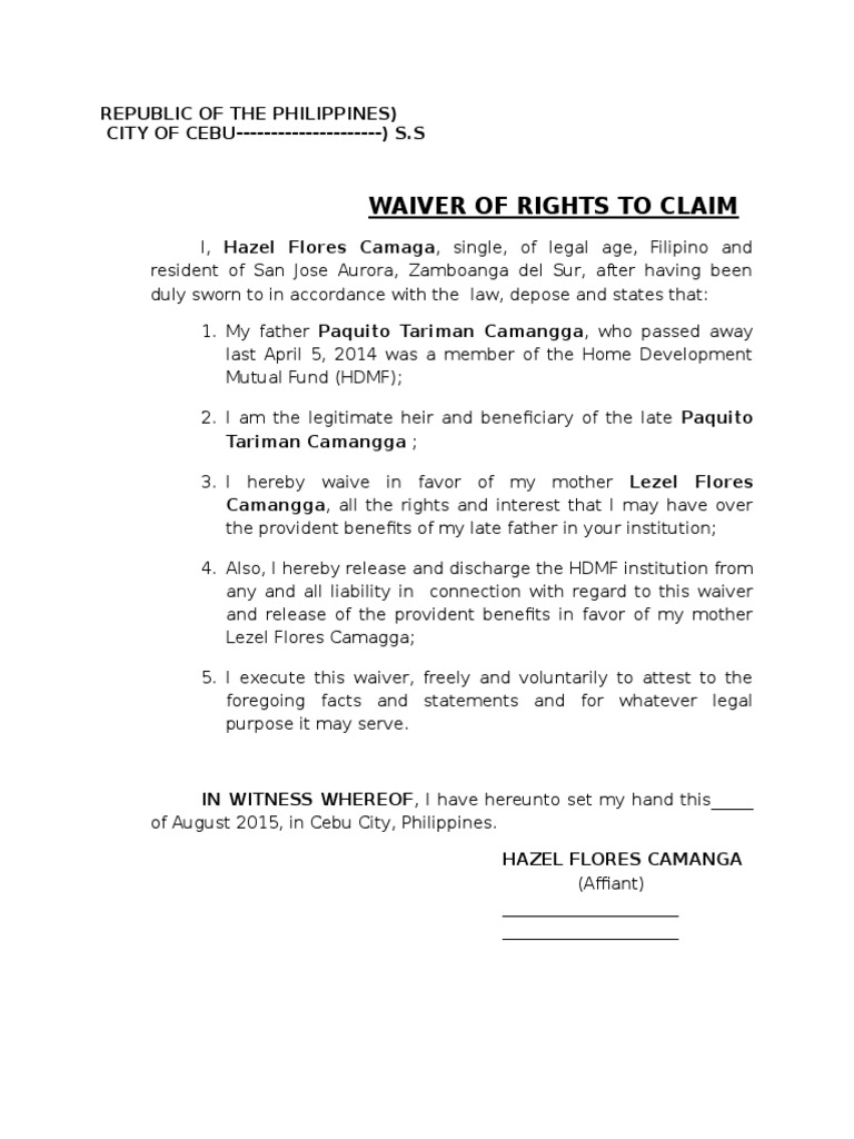 Waiver of Rights to Claim Benefits | PDF | Politics