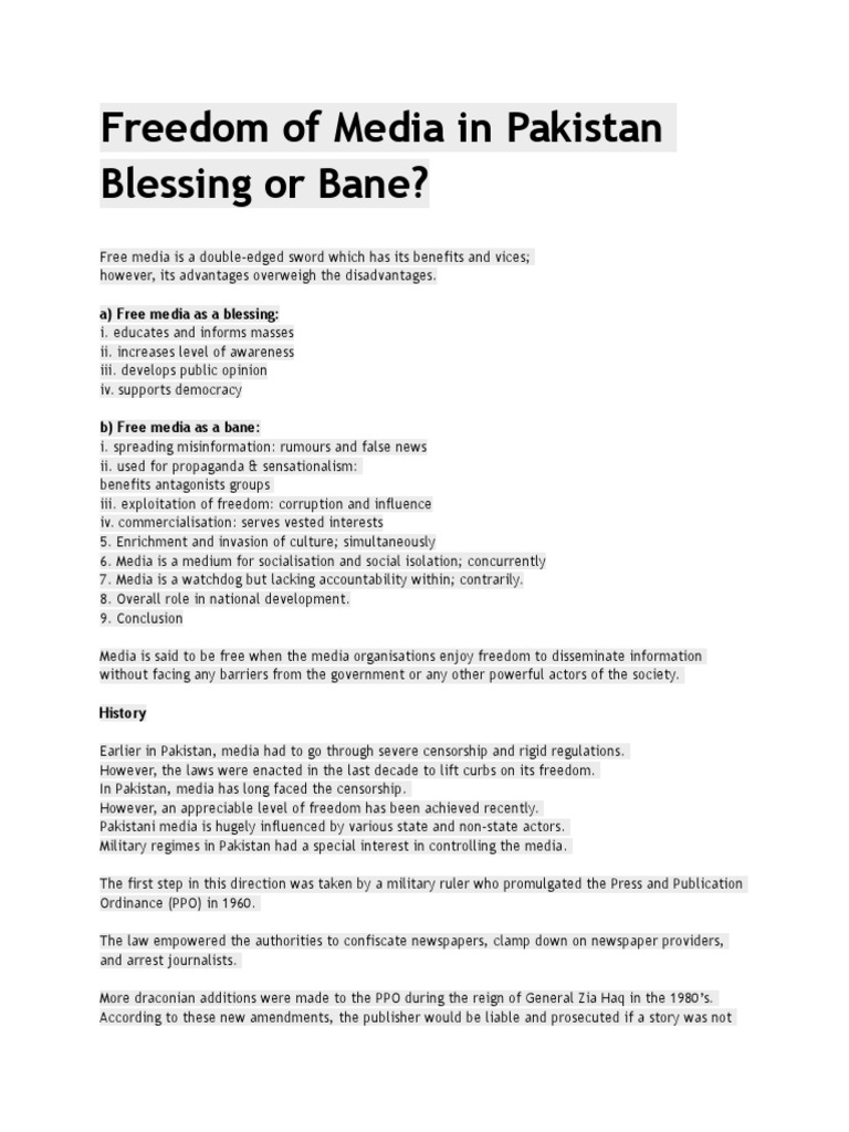 Freedom of Media in Pakistan: Blessing or Bane? | PDF | Mass Media ...