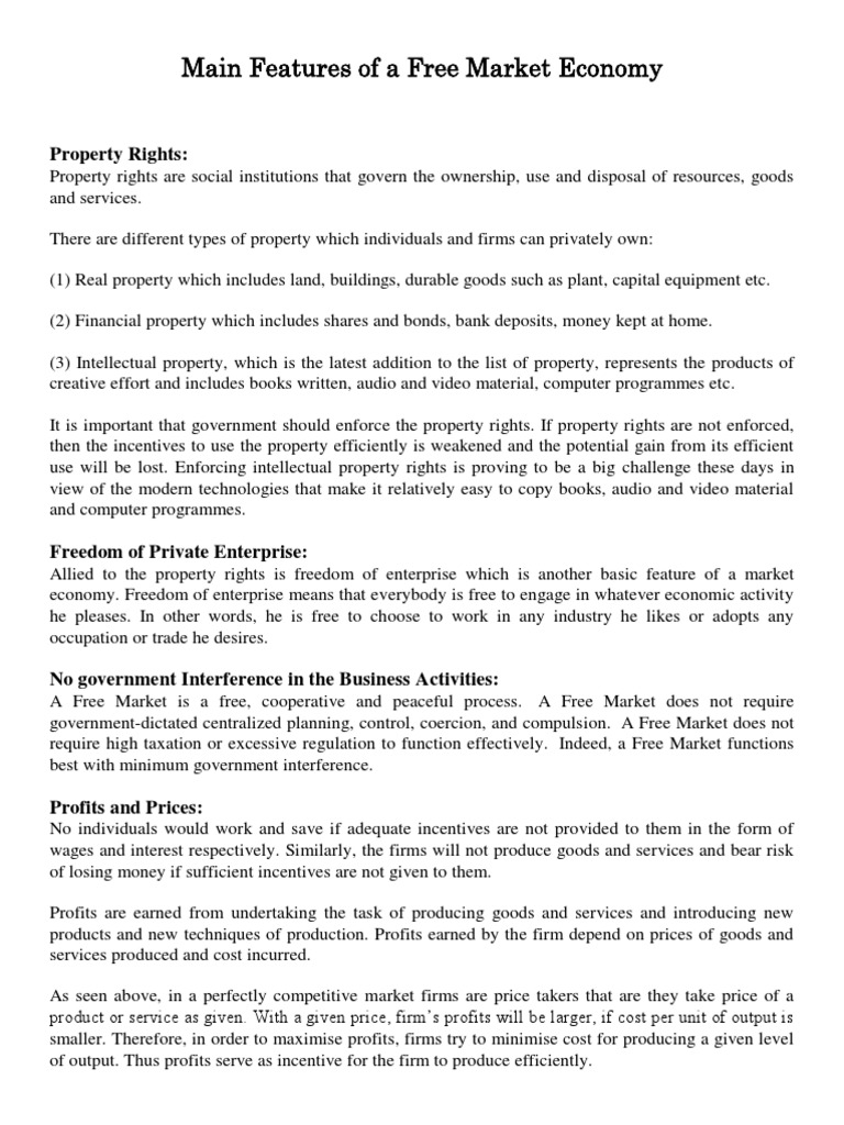 Key Features of a Free Market Economy | PDF | Market Economy | Profit ...