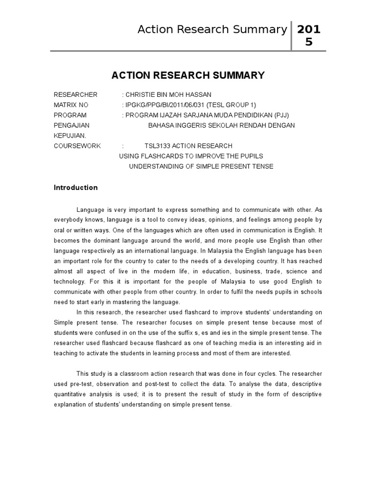 Action Research Summary | PDF | Flashcard | Action Research