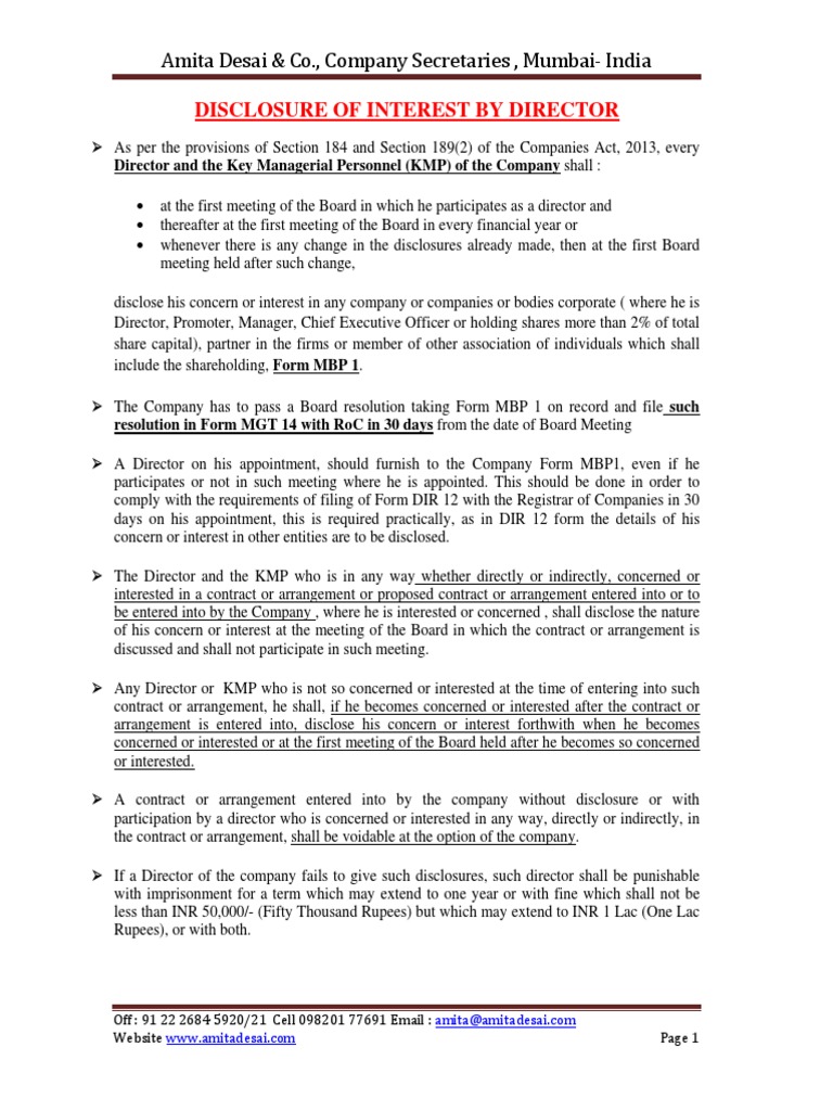 Disclosure of Interest by Directors | PDF | Corporate Law | Private Law