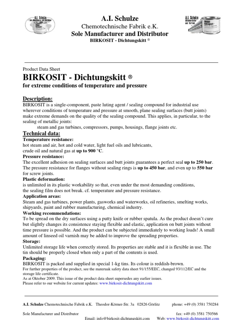 Birkosit Now With Stands 900 Deg C Temp and 3600 Psi Pressure | PDF ...