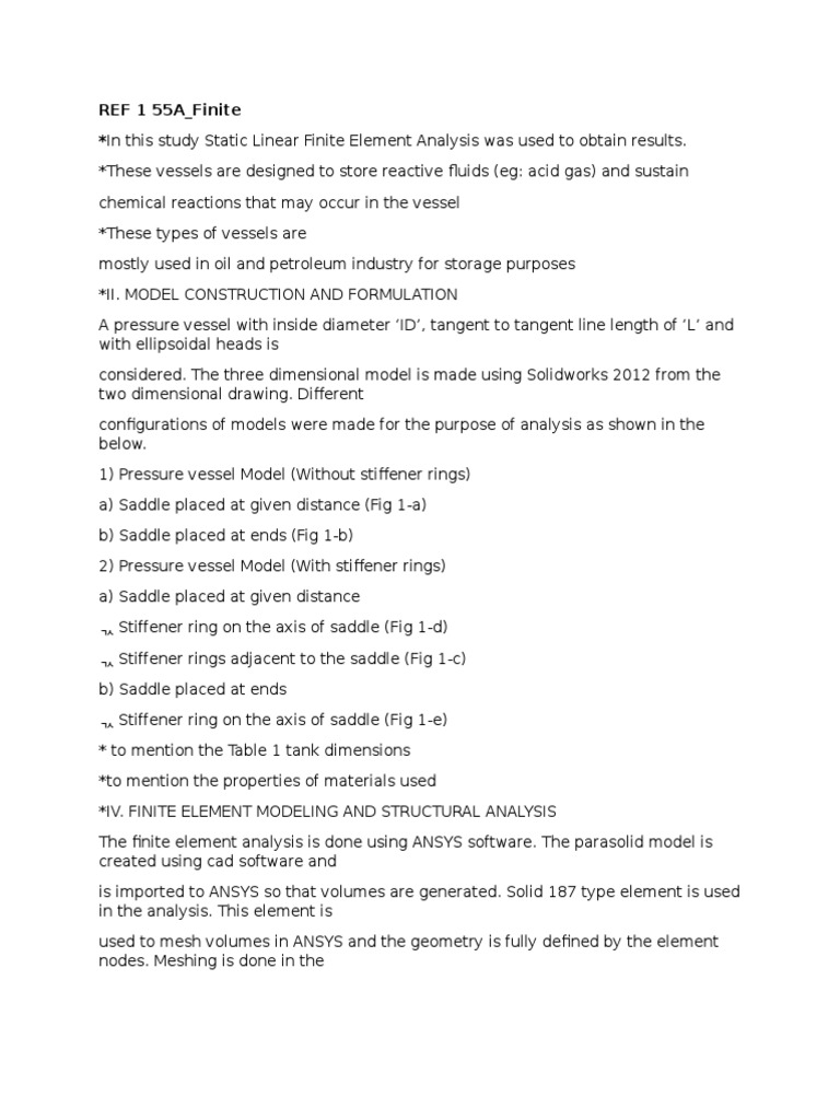 REF 1 55A - Finite in This Study Static Linear Finite Element Analysis ...