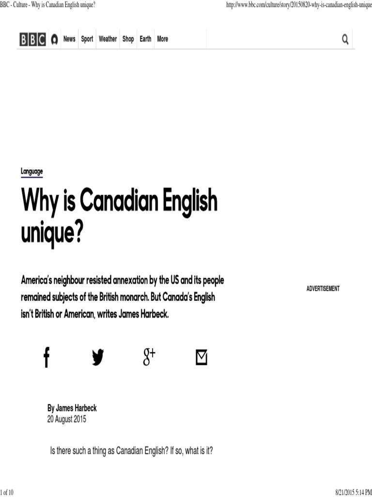 Canadian English | PDF | Canada | Linguistics