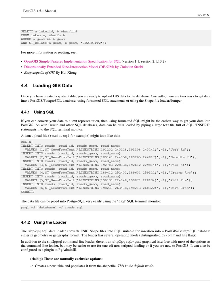 4.4 Loading GIS Data | PDF | Sql | Postgre Sql