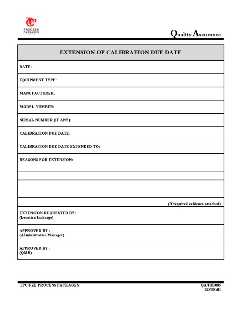 Calibration Due Date Extension Form | PDF | Technology & Engineering