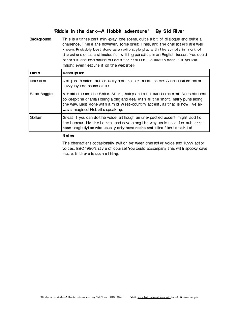 Riddle in The Dark - A Hobbit Adventure | PDF | Bilbo Baggins | Middle ...