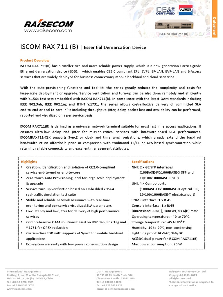 Iscom Rax 711 (B) : Essential Demarcation Device | PDF | Internet ...