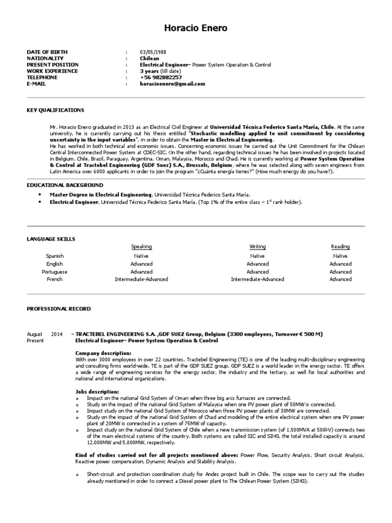 CV Enero Horacio v5 | PDF | Electric Power Transmission | Electrical Grid