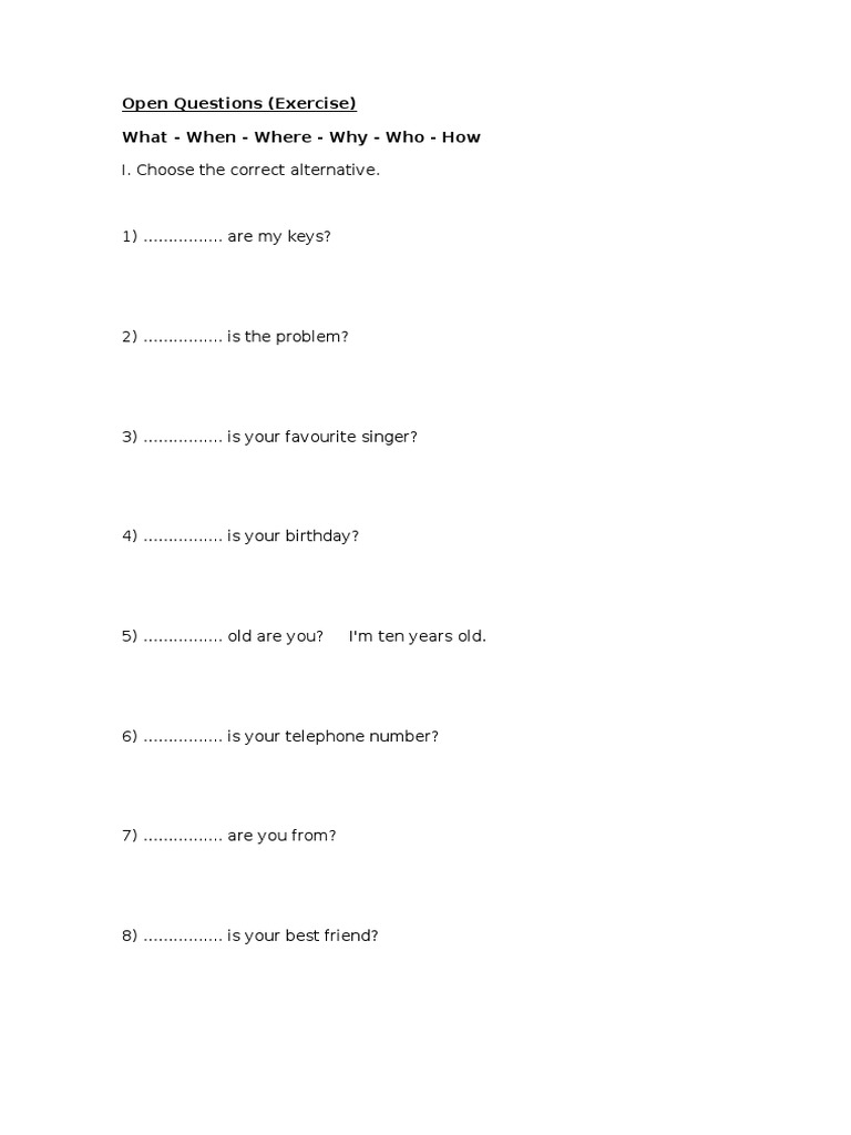 Open Questions Exercise | PDF | Games & Activities | Computers