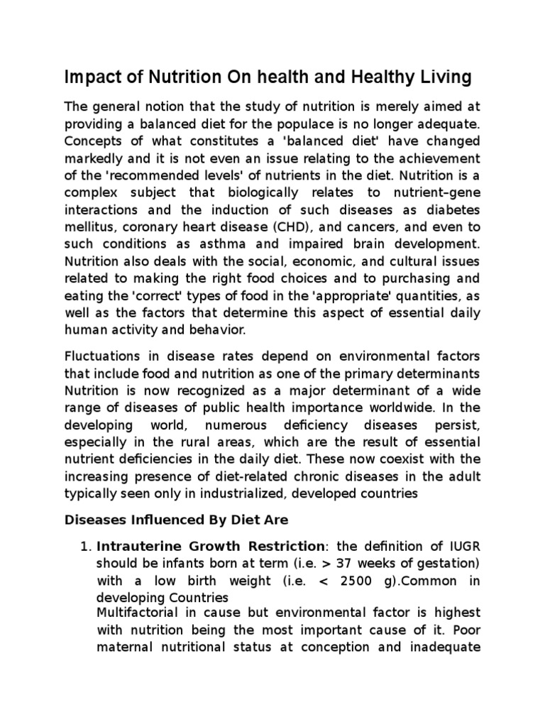 Impact of Nutrition On Health and Healthy Living | PDF | Malnutrition ...
