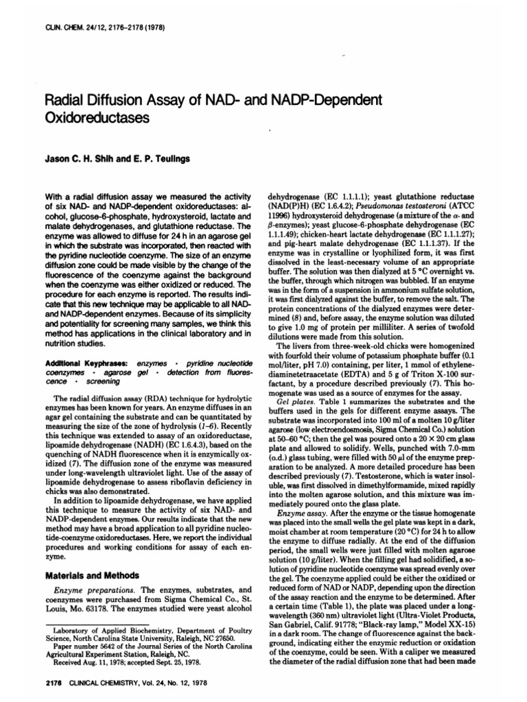Radial Diffusion Assay of NAD and NADP Dependent Oxidoreductases | PDF ...