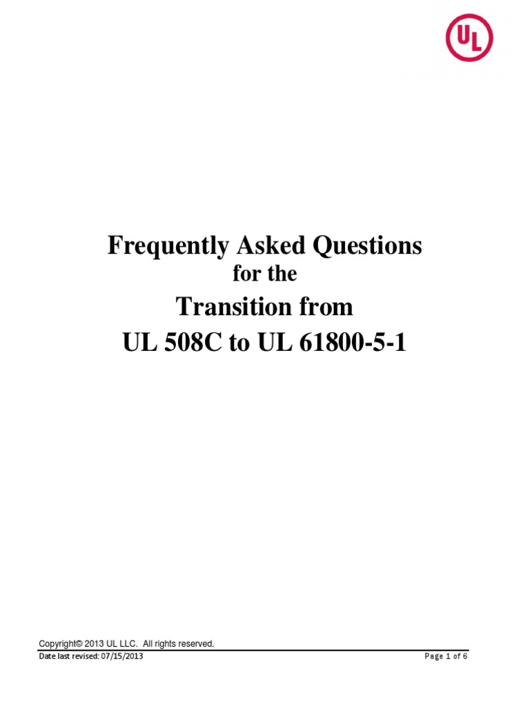 Frequently Asked Questions Transition From UL 508C To UL 61800-5-1 ...